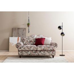 2-Sitzer Home Affaire "LUCIENNE", bunt (amber paradise), B:170cm H:96cm T:90cm, 100% PES, Sofas, mit 2 Zierkissen, mit gedrechselten F&uuml;&szlig;en aus Holz