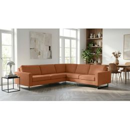 Ecksofa Home Affaire "Pinto, XXL, 250/290 cm, langer Schenkel, Ottomane", brick rot, B:290cm H:85cm T:250cm, 100% Polyester, Sofas, Ecksofa, Cord, Chenille, Lederoptik, mit Keder, Metallf&uuml;&szlig;e, Wellenunterfederung