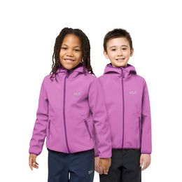 Softshelljacke Jack Wolfskin "FOURWINDS JACKET KIDS", Jungen, Gr. 116, foxglove, Softshell, Obermaterial: 100% Polyester. Innenseite: 100% Polyester, hoch geschlossener Ausschnitt, eingefasste Kante, Jacken Softshelljacke