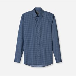 Langarmhemd OLYMP "No 6 six", Herren, Gr. 40, N-Gr, blau (marine), Web, Obermaterial: 97% Baumwolle, 3% Elastolefin, sehr schmal normal, Hemden, super slim, New York Kentkragen, gemustert, Businesshemd