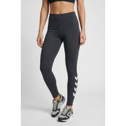 Leggings Hummel "HMLPULSE LOGO MW TIGHTS", Damen, Gr. XL (42), N-Gr, schwarz (schwarz melange), Obermaterial: 57% Baumwolle, 38% Polyester, 5% Elasthan, Hosen Leggings