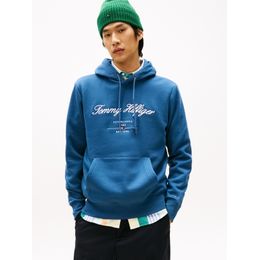 Hoodie Tommy Hilfiger "SCRIPT LOGO HOODY", Herren, Gr. M, blau (aegean sea), Sweatware, Obermaterial: 63% Baumwolle, 37% Polyester, unifarben, regular fit h&uuml;ftlang, Rippb&uuml;ndchen, Sweatshirts Hoodie, mit aufgesticktem Logo