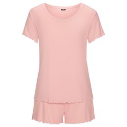 Shorty Vivance Dreams, Damen, Gr. 32/34, aprikose, Rippware, Obermaterial: 92% Modal (TENCEL&trade;), 8% Elasthan, unifarben, loose fit h&uuml;ftlang, Rundhals, eingesetzt Babylock, Homewear-Sets Shorty, mit Babylock-Kanten