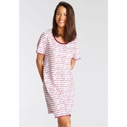 Sleepshirt Vivance Dreams, Damen, Gr. 32/34, N-Gr, bunt (pink, rot, gestreift), Single Jersey, Obermaterial: 100% Baumwolle, gestreift, bequem kurz, Rundhals, Babylock kontrastfarben, Kleider Sleepshirt, mit Kr&auml;uselsaum