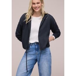 Cardigan Street One, Damen, Gr. 44, shadowed navy, Stoff, 71% Polyester, 26% Viskose, 3% Elasthan, unifarben, normal normal, hoch geschlossener Ausschnitt, B&uuml;ndchen, Strickjacken, Jersey