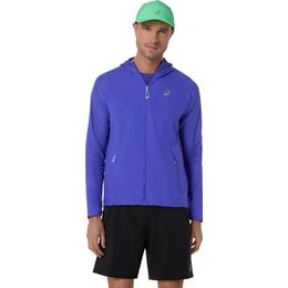 Laufjacke asics "ROAD PACKABLE JACKET", Herren, Gr. M, cobalt burst, illuminate gr&uuml;n, Softshell, Obermaterial: 100% Nylon, normal, hoch geschlossener Ausschnitt, Raglan&auml;rmel, Jacken, &Uuml;bergangsjacke