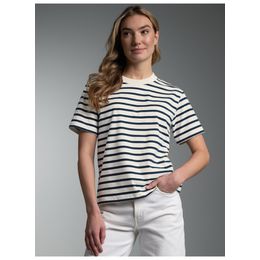 TRIGEMA Damen T-Shirt "TRIGEMA Cropped T Shirt mit "Sail" Ringelmuster"natur, Basic, Gr. M, Single Jersey, 100% Baumwolle, Shirts
