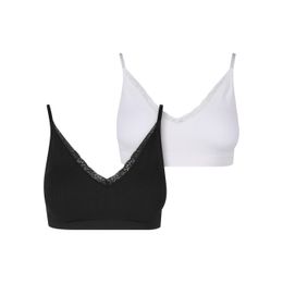 Sport-BH Urban Classics "Urban Classics Ladies Padded Rip Bra 2-Pack", Damen, Gr. S, Cup 0, schwarz, wei&szlig;, 92% Nylon, 8% Elasthan, BHs Sport-BH