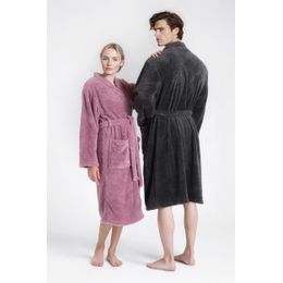 Unisex-Bademantel OTTO HOME "Lillou Kimono, ideal f&uuml;r Sauna & Spa, Hotelbademantel, Morgenmantel" Gr. M, lila (mauve), L:110cm, Microfaser, Hausm&auml;ntel, kuschelig weicher Fleece, pl&uuml;sch, f&uuml;r Damen und Herren, XS-3XL
