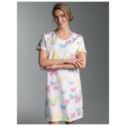 Nachthemd TRIGEMA "TRIGEMA Nachthemd mit Allover-Druck "Schmetterlinge", Damen, Gr. XL, Normalgr&ouml;&szlig;en, wei&szlig;, Single Jersey, 100% Baumwolle, Kleider Nachthemd