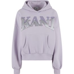 Kapuzensweatshirt Karl Kani "Karl Kani KK Woven Signature Glitter Os Hoodie", Damen, Gr. M, lila, 80% Baumwolle, 20% Polyester, bedruckt, Sweatshirts