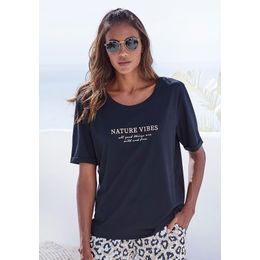 Pyjamaoberteil Lascana, Damen, Gr. 32/34, schwarz, Single Jersey, Obermaterial: 50% Baumwolle, 50% Viskose, unifarben, loose fit h&uuml;ftlang, Rundhals, eingesetzt Aufschlag, Shirts, in weicher Qualit&auml;t