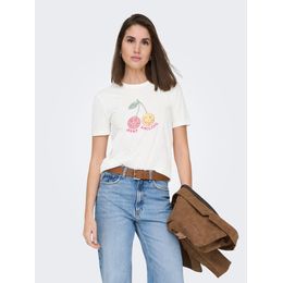Kurzarmshirt Only "ONLKITA S/S TEE JRS NOOS", Damen, Gr. L, cloud dancer print:smiley smiling, Jersey, Obermaterial: 100% Baumwolle, bedruckt, regular fit normal, Rundhals, Shirts, Baumwolle, regular fit, Rundhals
