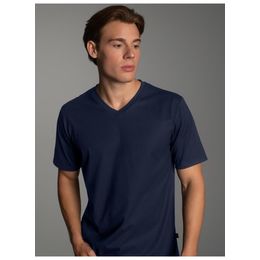 T-Shirt TRIGEMA "TRIGEMA V-Shirt DELUXE Baumwolle", Herren, Gr. L, blau (navy), Single Jersey, 100% Baumwolle, Basic, lang, V-Ausschnitt, Shirts T-Shirt
