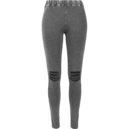 Leggings Urban Classics "Urban Classics Damen Ladies Cutted Knee Leggings", Damen, Gr. S, US-Gr&ouml;&szlig;en, acidschwarz, 95% Baumwolle, 5% Elasthan, unifarben, skinny fit, Hosen Leggings