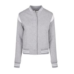 Collegejacke Urban Classics "Urban Classics Damen Ladies Organic Inset College Sweat Jacket", Damen, Gr. XL, grau, wei&szlig;, 100% Baumwolle, unifarben, normal, amerikanischer Ausschnitt, Jacken Collegejacke