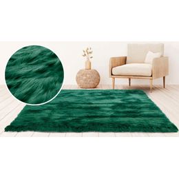 Hochflor-Teppich OTTO HOME "Valeria, Fellteppich, kuschelig, flauschig" Gr. 3, gr&uuml;n (flaschengr&uuml;n), B:120cm H:60mm L:180cm, Kunstfaser, Teppiche, Kunstfell, weiche Teppiche, Wohnzimmer, Schlafzimmer, Esszimmer