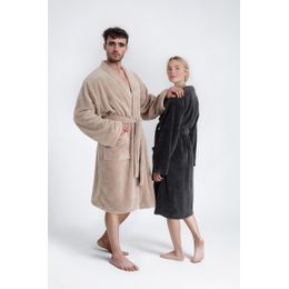Unisex-Bademantel OTTO HOME "Lillou Kimono, ideal f&uuml;r Sauna & Spa, Hotelbademantel, Morgenmantel" Gr. S, beige (sand), L:110cm, Microfaser, Hausm&auml;ntel, kuschelig weicher Fleece, pl&uuml;sch, f&uuml;r Damen und Herren, XS-3XL