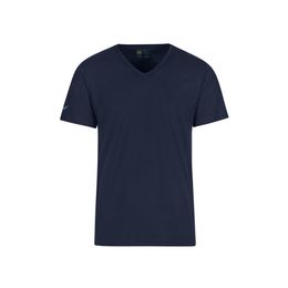 T-Shirt TRIGEMA "TRIGEMA T Shirt aus Biobaumwolle mit V-Ausschnitt", Damen, Gr. L, blau (navy, c2c), Single Jersey, 100% Baumwolle (Bio-Baumwolle kbA), Basic, lang, V-Ausschnitt, Shirts T-Shirt