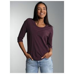 T-Shirt TRIGEMA "TRIGEMA Langarmshirs aus Biobaumwolle", Damen, Gr. L, lila (aubergine, c2c), Single Jersey, 100% Baumwolle (Bio-Baumwolle kbA), Basic, lang, ohne Ausschnitt, Shirts T-Shirt