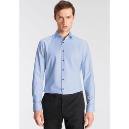 Businesshemd OLYMP "No. Six super slim", Herren, Gr. 37, N-Gr, blau (bleu), Jersey, Obermaterial: 64% Baumwolle, 27% Polyester, 9% Elasthan, Hemden, Jersey-Hemd