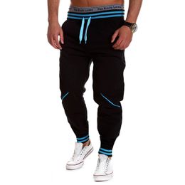 Sweathose behype "STRIPE", Herren, Gr. L, EURO-Gr&ouml;&szlig;en, schwarz (schwarz, blau), 100% Baumwolle, Hosen Sweathose, mit Kontrast-Akzenten