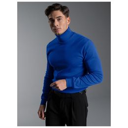 Rollkragenshirt TRIGEMA "TRIGEMA Langarm Ski- und Sport-Rollkragenpullover", Herren, Gr. S, blau (royal), Feinripp, 100% Baumwolle (Bio-Baumwolle kbA), Basic, normal, ohne Ausschnitt, Shirts