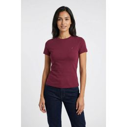 Kurzarmshirt Tommy Jeans "TJW SLIM C-NECK TEE", Damen, Gr. M (38), rot (lavish cerise), Single Jersey, Obermaterial: 100% Baumwolle, unifarben, slim fit h&uuml;ftlang, Rundhals, abgesteppt, Shirts, mit Logo-Stickerei