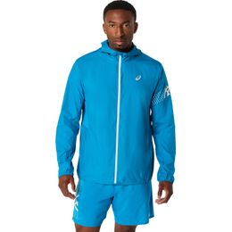 Laufjacke asics "ICON JACKET", Herren, Gr. S, aegean blau, cream, Obermaterial: 100% Polyester, Jacken, &Uuml;bergangsjacke