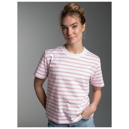 T-Shirt TRIGEMA "TRIGEMA Cropped T Shirt mit "Sail" Ringelmuster", Damen, Gr. L, lilie, Single Jersey, 100% Baumwolle, Basic, Rundhals, Shirts T-Shirt
