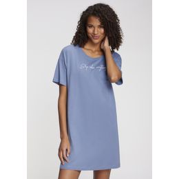 Nachthemd Vivance Dreams, Damen, Gr. 32/34, N-Gr, blau (hellblau), Single Jersey, Obermaterial: 50% Baumwolle, 50% Viskose, unifarben, Basic, Basic ca. Mitte Oberschenkel, Rundhals, Kleider Nachthemd, mit kleinem Frontdruck