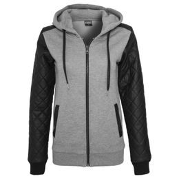 Sweatjacke Urban Classics "Urban Classics Damen", Damen, Gr. S, grau schwarz, 63% Baumwolle, 37% Polyester, unifarben, Sweatjacken Sweatjacke