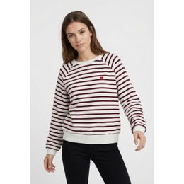 Sweatshirt Pieces "PCGRETA LS EMB UB SWEAT FC", Damen, Gr. L, cloud dancer stripes:tawny port, heart emb, Sweatware, Obermaterial: 78% Baumwolle, 22% Polyester, gestreift, regular fit normal, Rundhals, Rippb&uuml;ndchen, Sweatshirts Sweatshirt