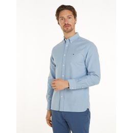 Langarmhemd Tommy Hilfiger "SOLID HERITAGE OXFORD Regular Fit SHIRT", Herren, Gr. M, N-Gr, blau (shirt blau), Web, Obermaterial: 100% Baumwolle, Hemden