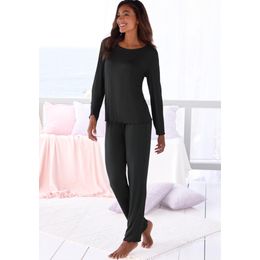 Pyjama Vivance Dreams, Damen, Gr. 48/50, schwarz, Rippware, Obermaterial: 92% Modal (TENCEL&trade;), 8% Elasthan, unifarben, bequem h&uuml;ftlang, Rundhals, eingesetzt Babylock, Homewear-Sets Pyjama, mit Babylock-Saum