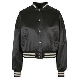 Collegejacke Urban Classics "Urban Classics Damen Ladies Short Oversized Satin College Jacket", Damen, Gr. M, schwarz, 98% Polyester, 2% Elasthan, mehrfarbig, oversize, Rundhals, Jacken Collegejacke