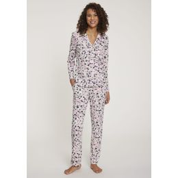 Pyjama Vivance Dreams, Damen, Gr. 32/34, bunt (bunt, gepunktet), Single Jersey, Obermaterial: 50% Baumwolle, 50% Viskose, Basic schmal lang, V-Ausschnitt, Homewear-Sets Pyjama, mit Aquarell-Muster