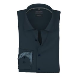 Langarmhemd OLYMP "Luxor", Herren, Gr. 40, N-Gr, marine, Web, Obermaterial: 64% Baumwolle, 27% Polyester, 9% Elasthan, normal, 2-Knopf-Manschette, Hemden, Businesshemd, modern fit, New Kentkragen, Climate Control