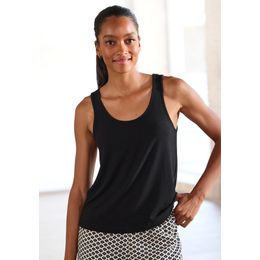 Tanktop Lascana, Damen, Gr. 32/34, schwarz, Single Jersey, Obermaterial: 62% Polyester, 33% Viskose, 5% Elasthan, unifarben, Basic, bequem, tiefer Rundhals, Tops Tanktop, aus weicher Viskosemischung