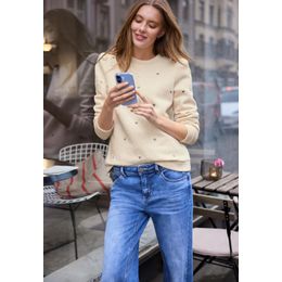 Sweatshirt STREET ONE STUDIO, Damen, Gr. 42, stone sand meliert, Sweatware, 60% Baumwolle, 40% Polyester, gebl&uuml;mt, normal, V-Ausschnitt, B&uuml;ndchen, Sweatshirts Sweatshirt, mit Blumenmuster