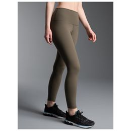 Leggings TRIGEMA "TRIGEMA Leggings mit reflektierendem Schwinge", Damen, Gr. L, US-Gr&ouml;&szlig;en, khaki, Single Jersey, 75% Nylon, 25% Elasthan, Hosen Leggings