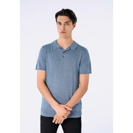 Poloshirt LINDBERGH "Poloshirt Slim Fit", Herren, Gr. M, blau blend, Obermaterial: 80% Viskose, 20% Nylon, unifarben, schmal, V-Ausschnitt, Shirts