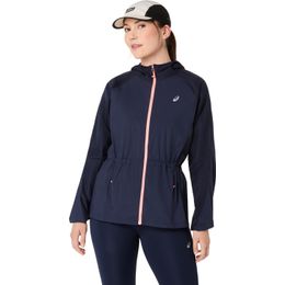 Laufjacke asics "ROAD PACKABLE JACKET", Damen, Gr. S, midnight, Web, Obermaterial: 100% Nylon, normal, hoch geschlossener Ausschnitt, Raglan&auml;rmel elastischer Bund, Jacken, &Uuml;bergangsjacke