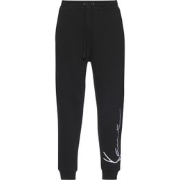 Stoffhose Karl Kani "Karl Kani Herren KKMQ12007 SIGNATURE RETRO SWEATPANTS BLK", Herren, Gr. XXS, US-Gr&ouml;&szlig;en, schwarz, 80% Baumwolle, 20% Polyester, loose fit, Hosen Stoffhose