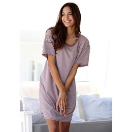 Sleepshirt Arizona, Damen, Gr. 52/54, N-Gr, lila (mauve, meliert), Single Jersey, Obermaterial: 60% Baumwolle, 40% Polyester, meliert, Basic, Basic ca. Mitte Oberschenkel, Rundhals, Krempel&auml;rmel,mit Knopf, Kleider Sleepshirt, mit Rundhalsausschnitt