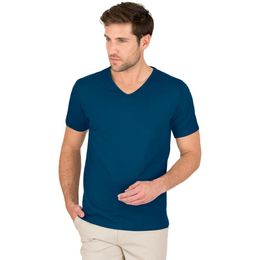 T-Shirt TRIGEMA "TRIGEMA T Shirt aus Biobaumwolle mit V-Ausschnitt", Damen, Gr. XL, blau (saphir, c2c), Single Jersey, 100% Baumwolle (Bio-Baumwolle kbA), Basic, lang, V-Ausschnitt, Shirts T-Shirt