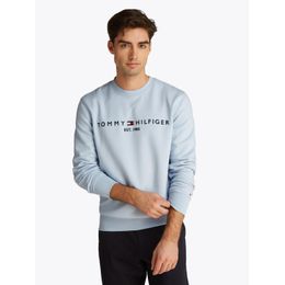 Sweatshirt Tommy Hilfiger "TOMMY LOGO", Herren, Gr. M, blau (breezy blau), Sweatware, Obermaterial: 70% Baumwolle, 30% Polyester, normal h&uuml;ftbedeckend, Rundhals, eingesetzt Rippb&uuml;ndchen, Sweatshirts Sweatshirt, unifarben, casual, regular fit, Baumwollmix, Rundhals