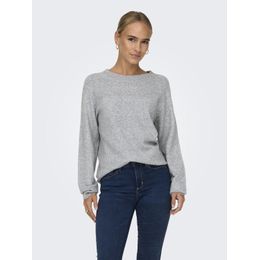 Rundhalspullover Only "ONLRICA LIFE L/S PULLOVER KNT NOOS", Damen, Gr. M, grau (light grau melange), Strick, Obermaterial: 93% Polyester, 4% Nylon, 3% Elasthan, meliert, regular fit normal, Rundhals, Rippstrickb&uuml;ndchen, Pullover Rundhalspullover, Materialmix, regular fit