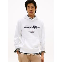 Hoodie Tommy Hilfiger "SCRIPT LOGO HOODY", Herren, Gr. XL, wei&szlig;, Sweatware, Obermaterial: 63% Baumwolle, 37% Polyester, regular fit h&uuml;ftlang, Rippb&uuml;ndchen, Sweatshirts Hoodie, mit aufgesticktem Logo