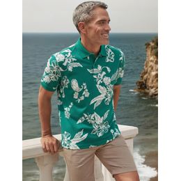 Poloshirt Lerros "Poloshirt mit floralem All-over-Print, 100 % Baumwolle", Herren, Gr. XL, soft teal, 100% Baumwolle, ohne Ausschnitt, Shirts